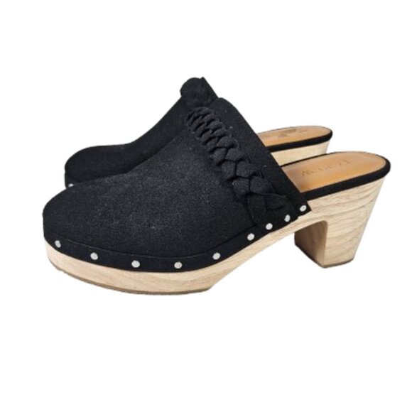 J. Crew | Shoes | J Crew Black Braided Clog Wood Heels Womens Size 75 ...